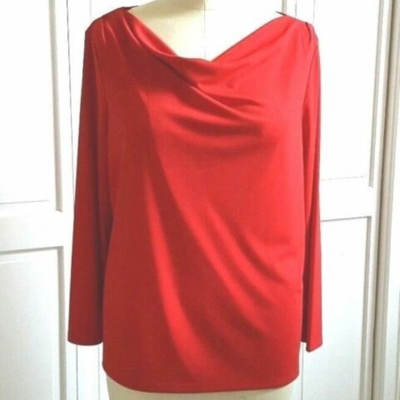 DKNYC | Tops | Dknyc Drape Front Long Sleeve Red Top | Poshmark